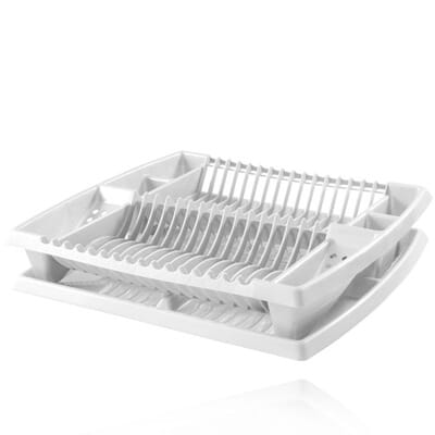 Oppvaskstativ med brett hvit plast - Skruen.no